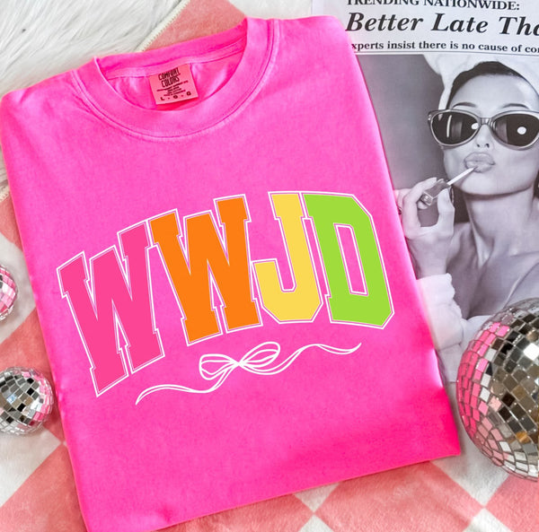 WWJD Ribbon Neon Pink Tee - Olive Street Boutique
