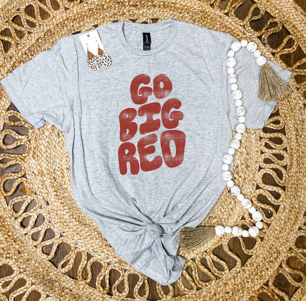 Distressed Go Big Red Sports Grey Tee - Olive Street Boutique