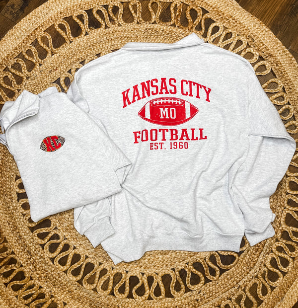 FRONT + BACK KC Leopard Football Quarter Zip Ash Option - Olive Street ...