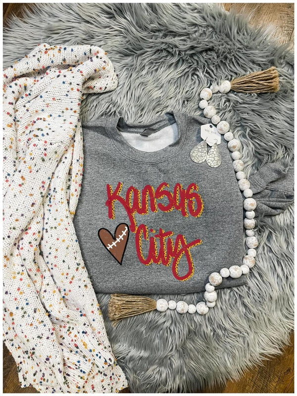 Kansas City Script Football Heart Dark Grey Option - Olive Street Boutique