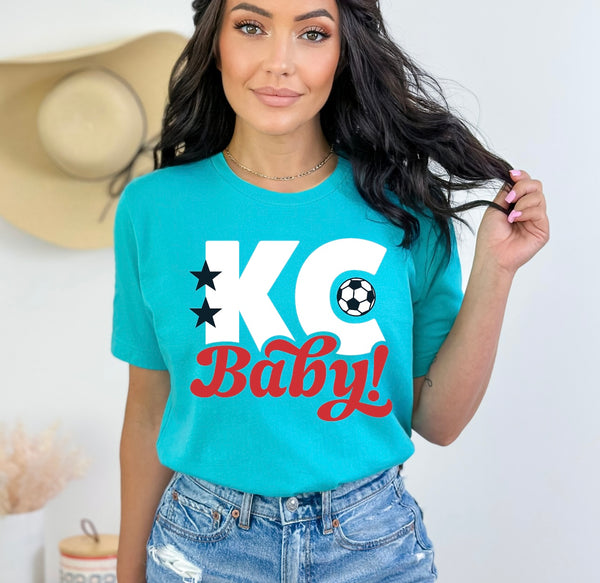 White KC Baby Teal Tee - Olive Street Boutique