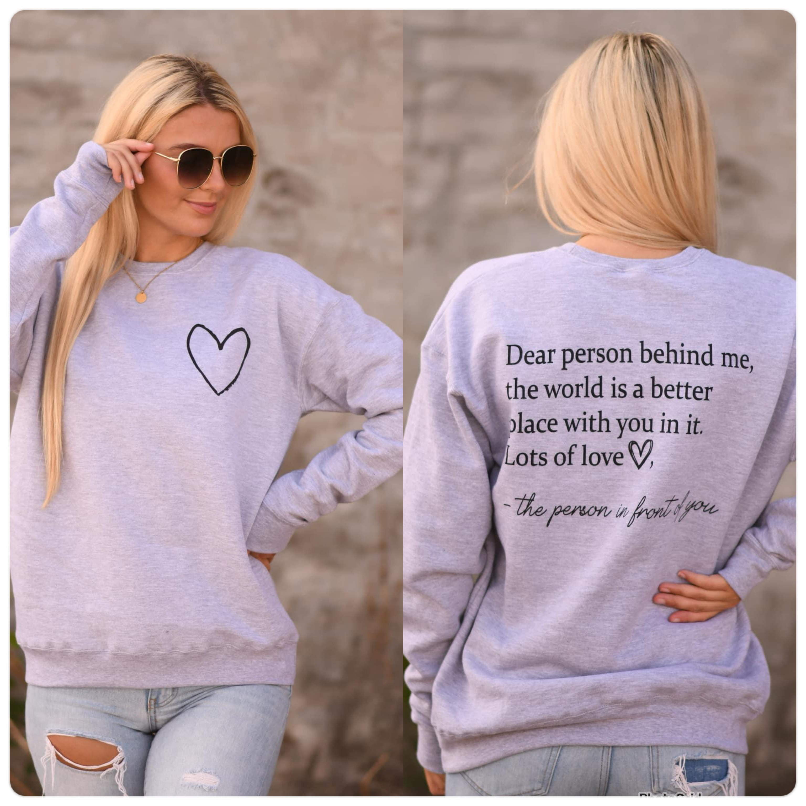 FRONT + BACK Heart Dear Person Heather Grey Sweatshirt – Olive Street ...