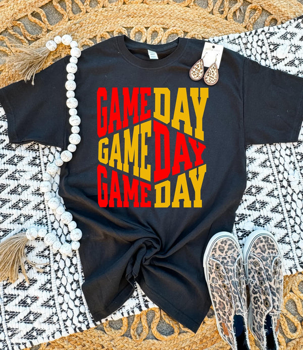 Red & Gold Game Day Repeat Black Tee - Olive Street Boutique