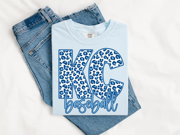 Blue Leopard KC Baseball Script Chambray Tee - Olive Street Boutique