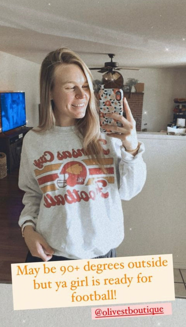 Kansas City Football Helmet Ash Sweatshirt - Olive Street Boutique
